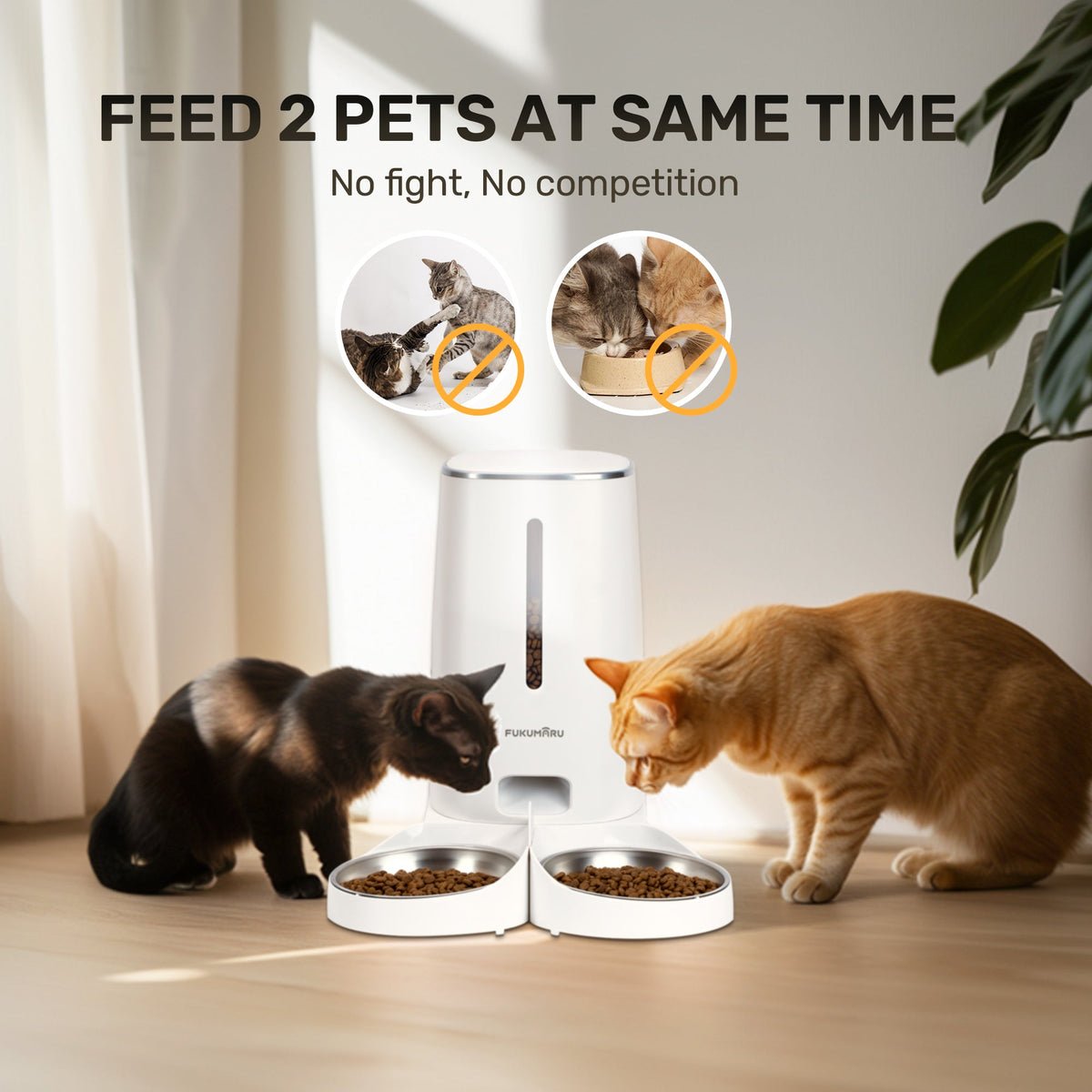 FUKUMARU Automatic Cat Feeder Timed Pet Feeder with 2 Bowls