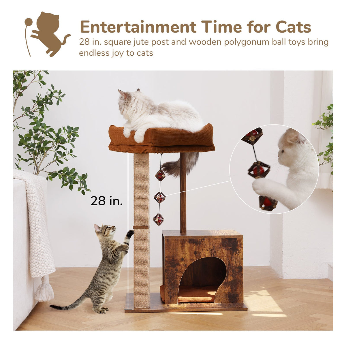 FUKUMARU Cat Scratching Post Wooden Cat Tower